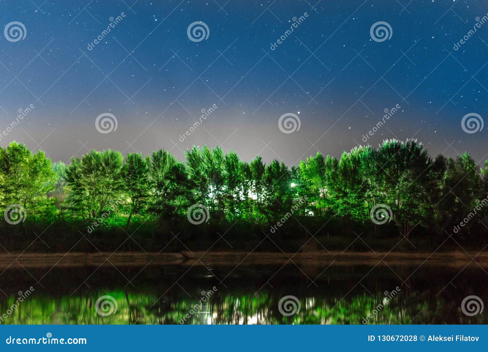 Night Landscape River and Forest Stock Photo - Image of panoramic, dark ...