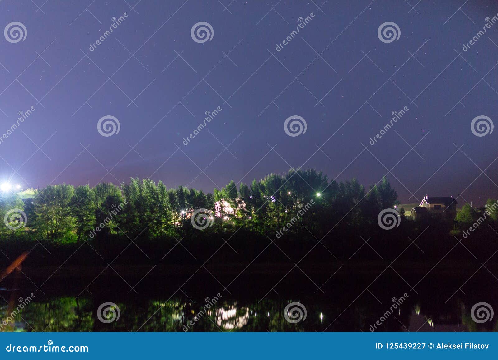 Night Landscape River and Forest Stock Image - Image of panoramic, late ...