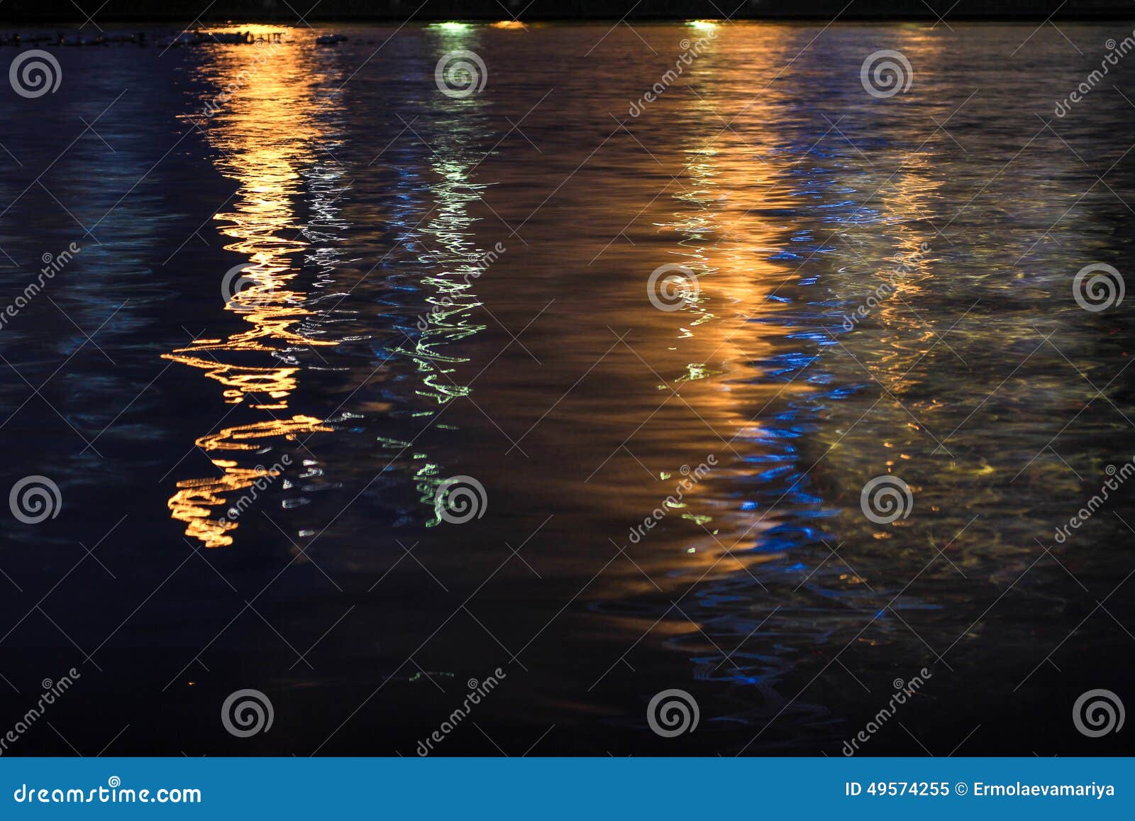 Night Landscape, Sea, Colored Lights Reflected in Stock Image - Image ...