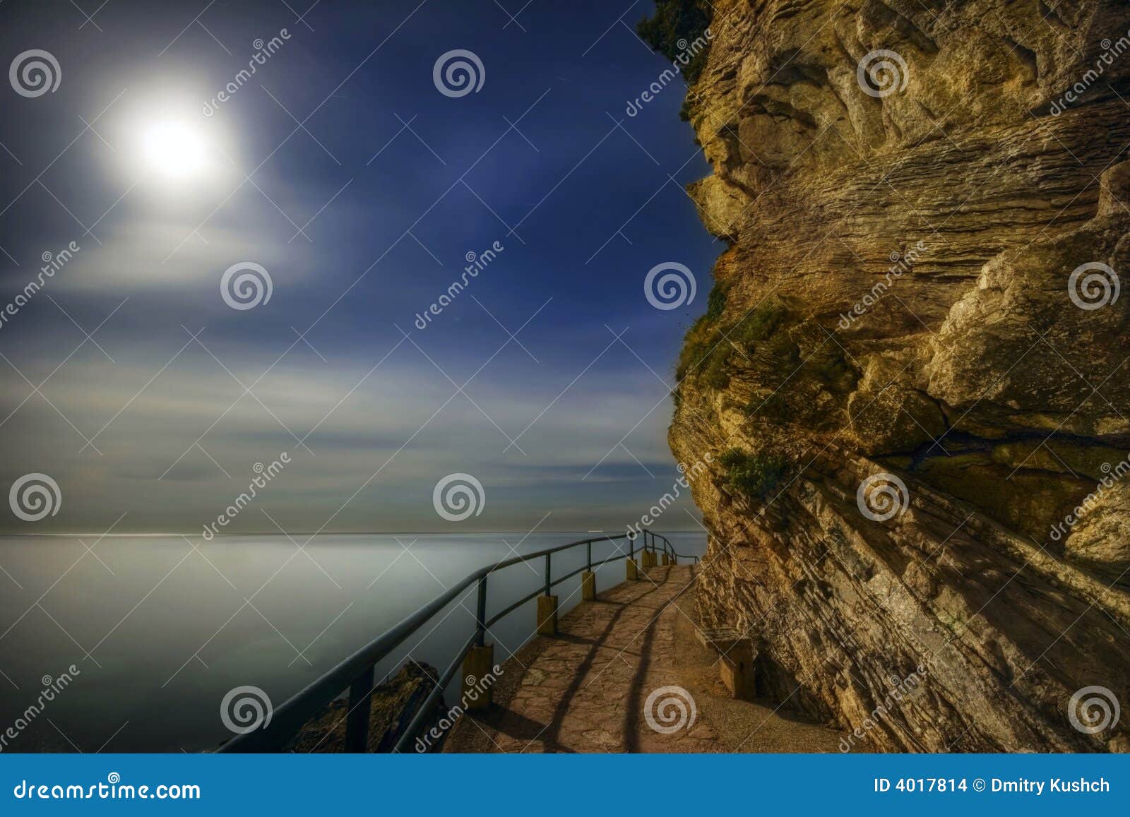 Night Landscape with the Sea, the Moon and Rocks Stock Photo - Image of ...