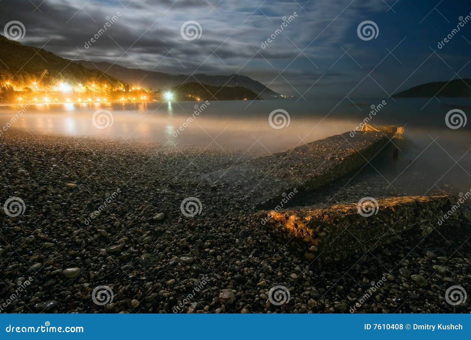 Night Landscape with the Sea, the Moon and Rocks Stock Photo - Image of ...