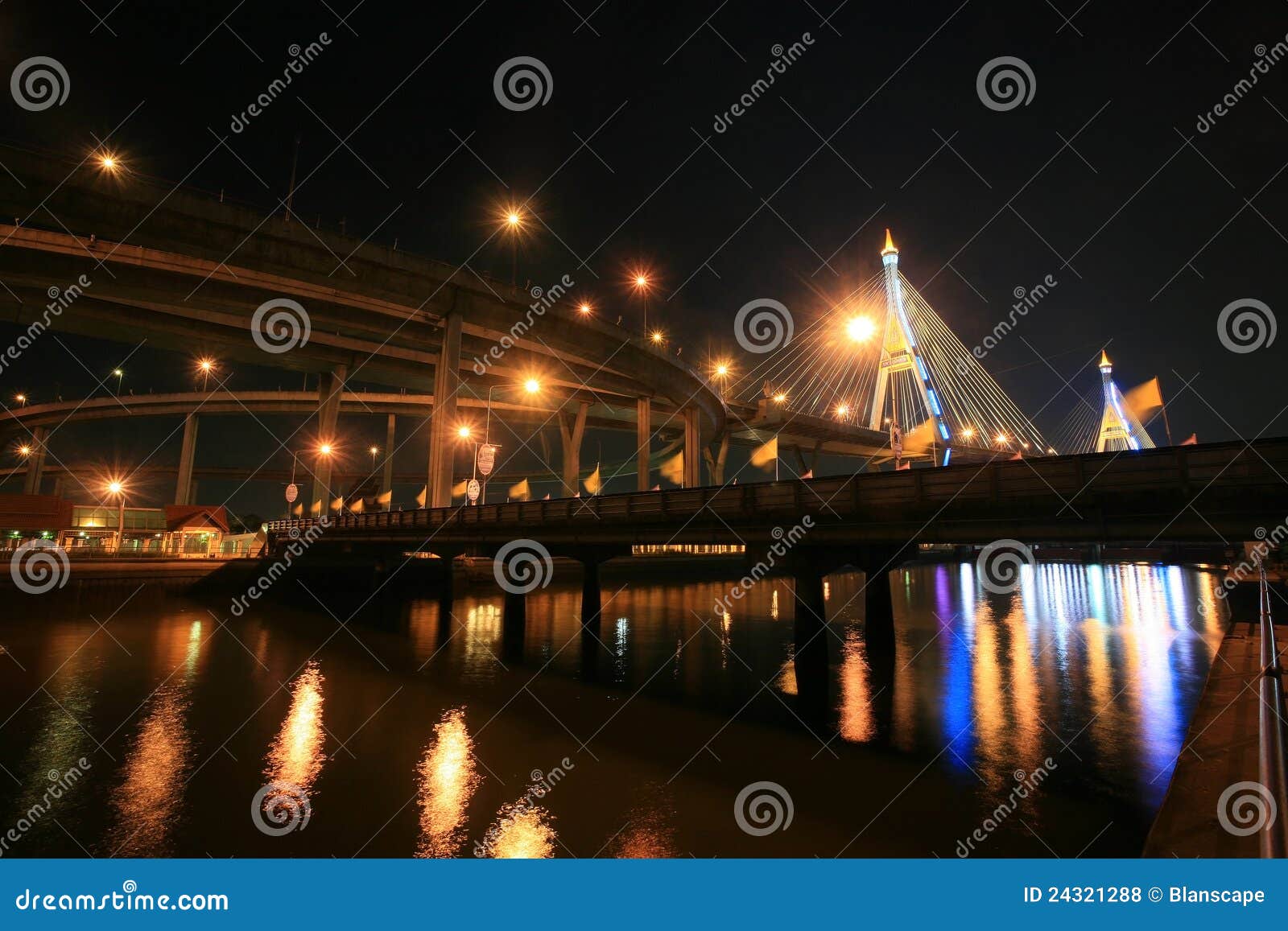 Night Landscape of Small and Large Bridge Stock Photo - Image of dark ...