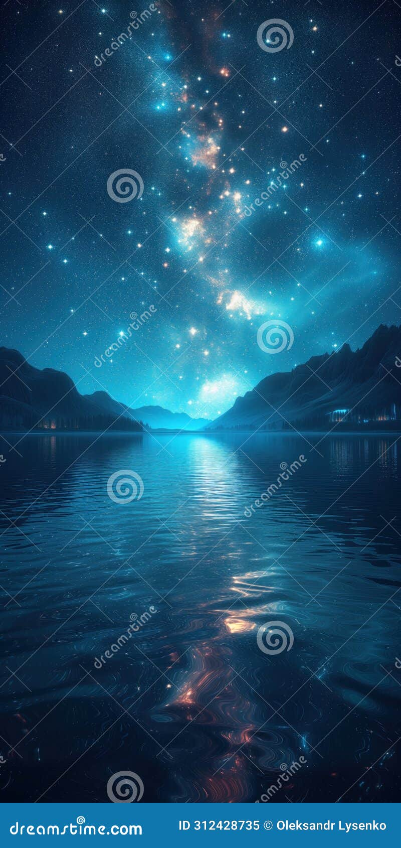 Night Landscape of the Starry Sky Over Water Stock Illustration ...