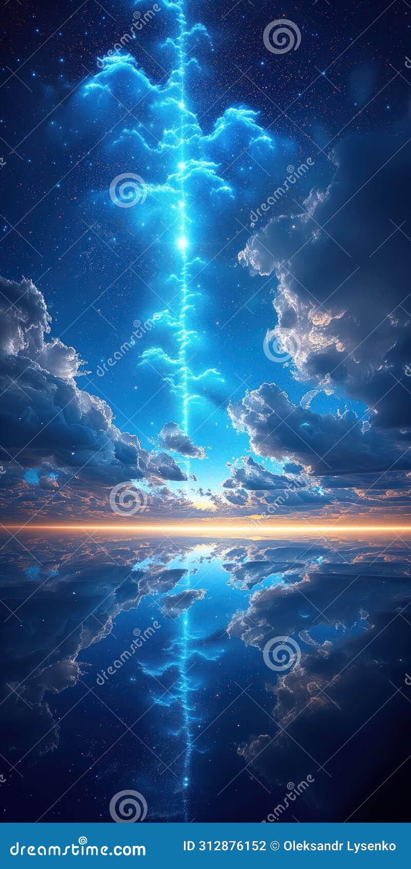 Night Landscape of the Starry Sky Over Water Stock Illustration - Illustration of blue, scenery ...