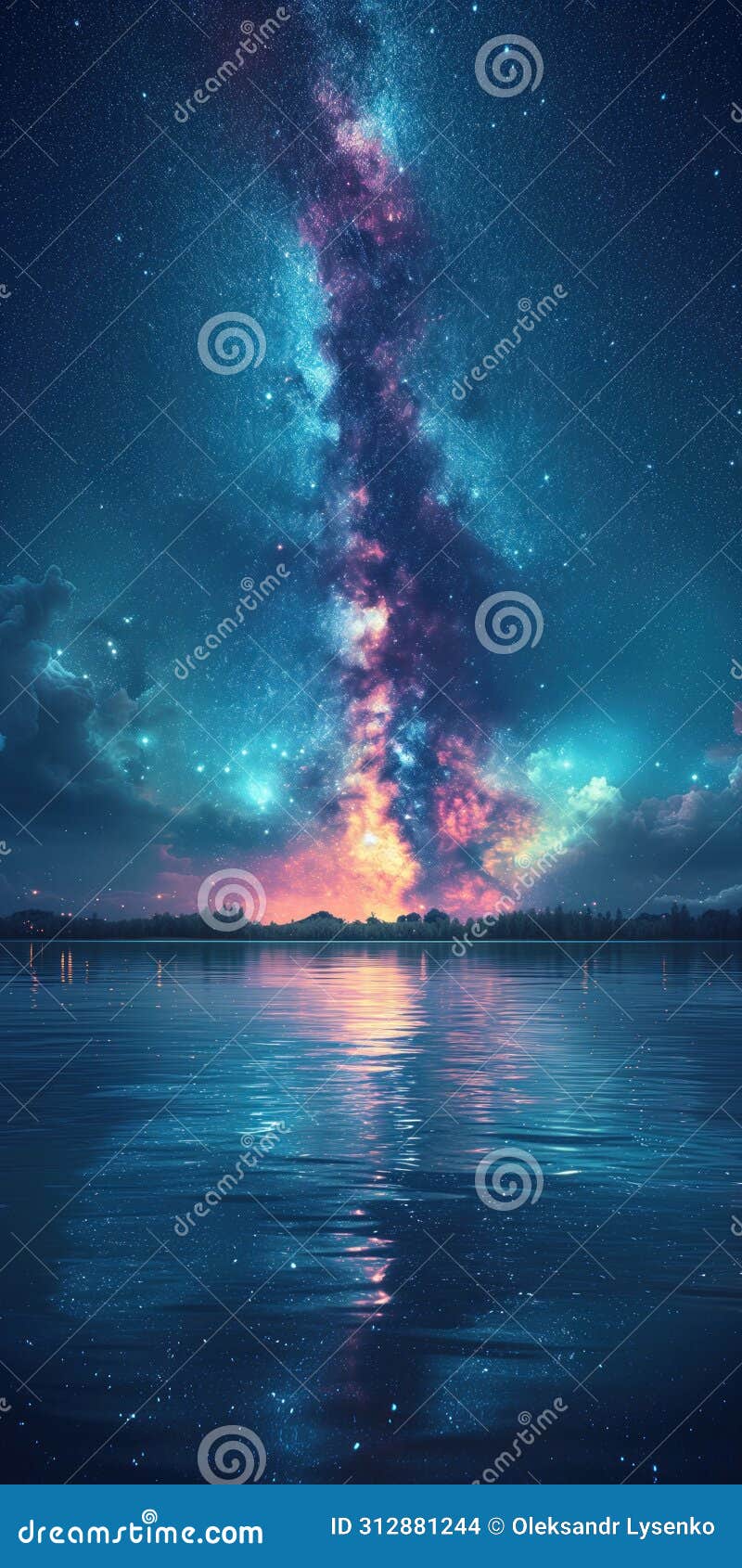 Night Landscape of the Starry Sky Over Water Stock Illustration ...