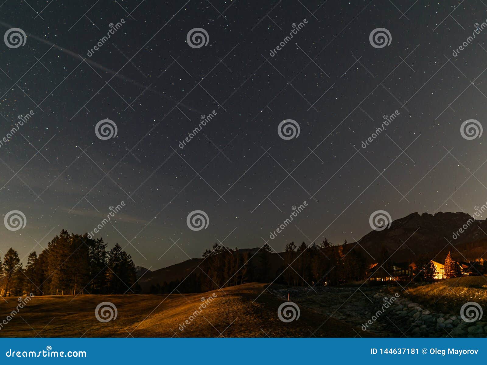 Night Landscape with Stars on the Sky at Springtime Stock Image - Image ...