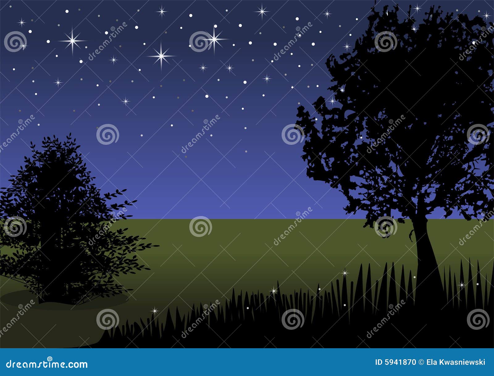 Night landscape with tree stock illustration. Illustration of nature ...