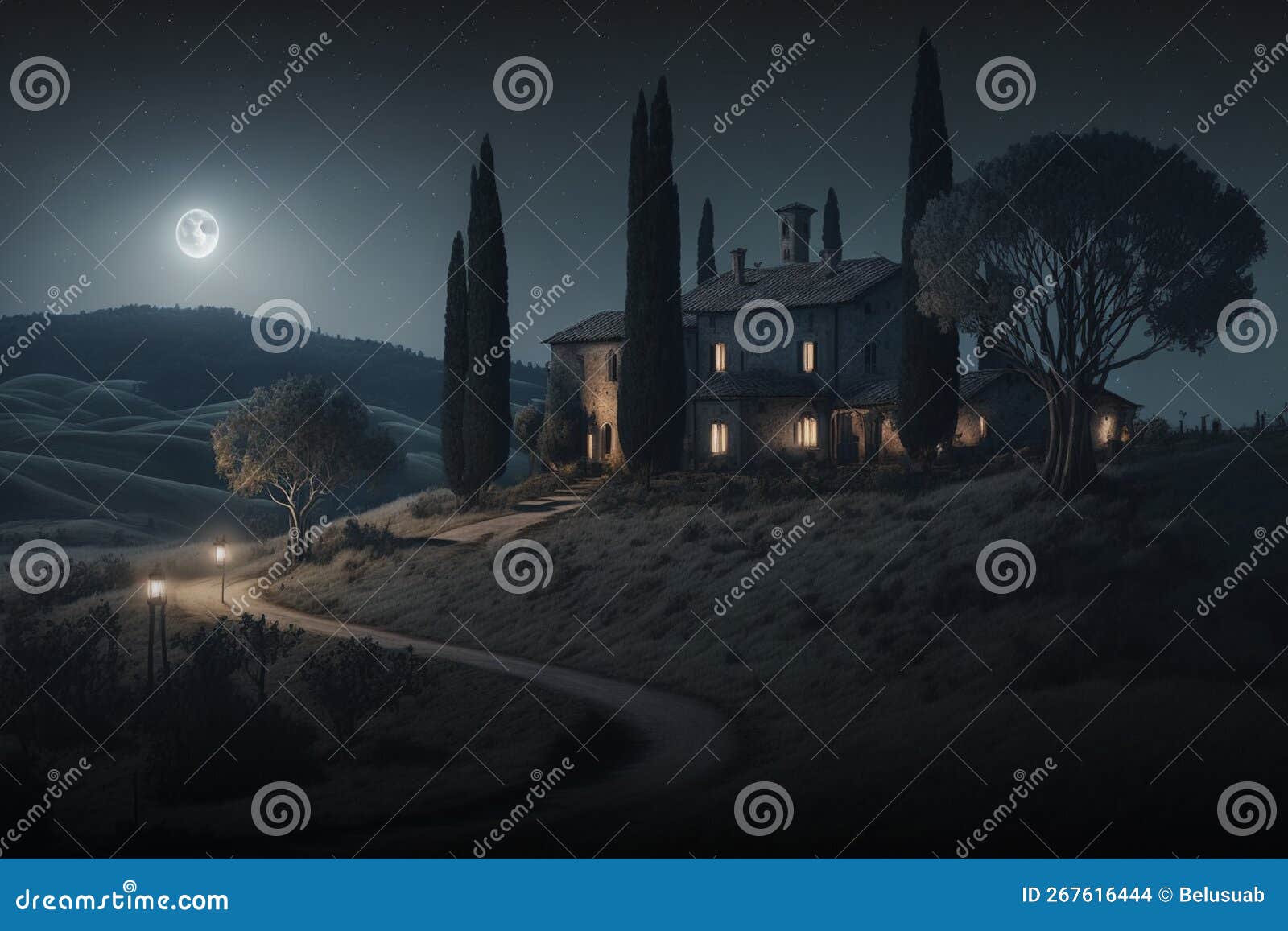 Night Landscape in Tuscany in the Moonlight Magic Wallpaper AI ...