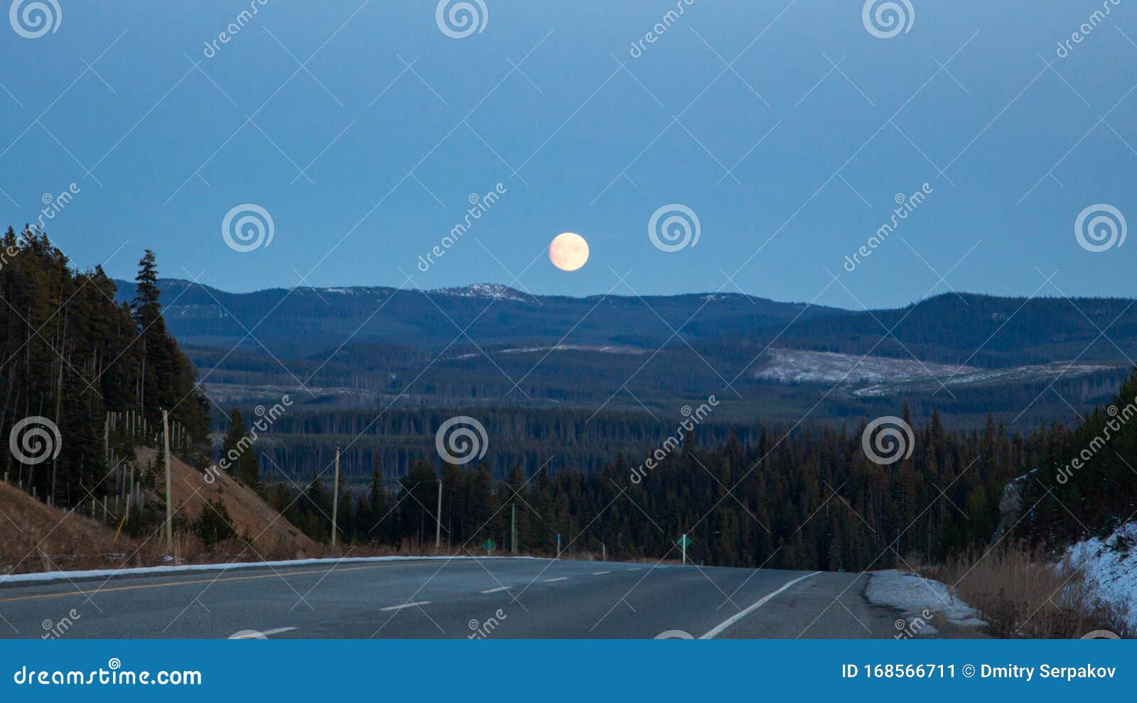 Bright Full Moon on a Highway Stock Image - Image of scene, mountain ...