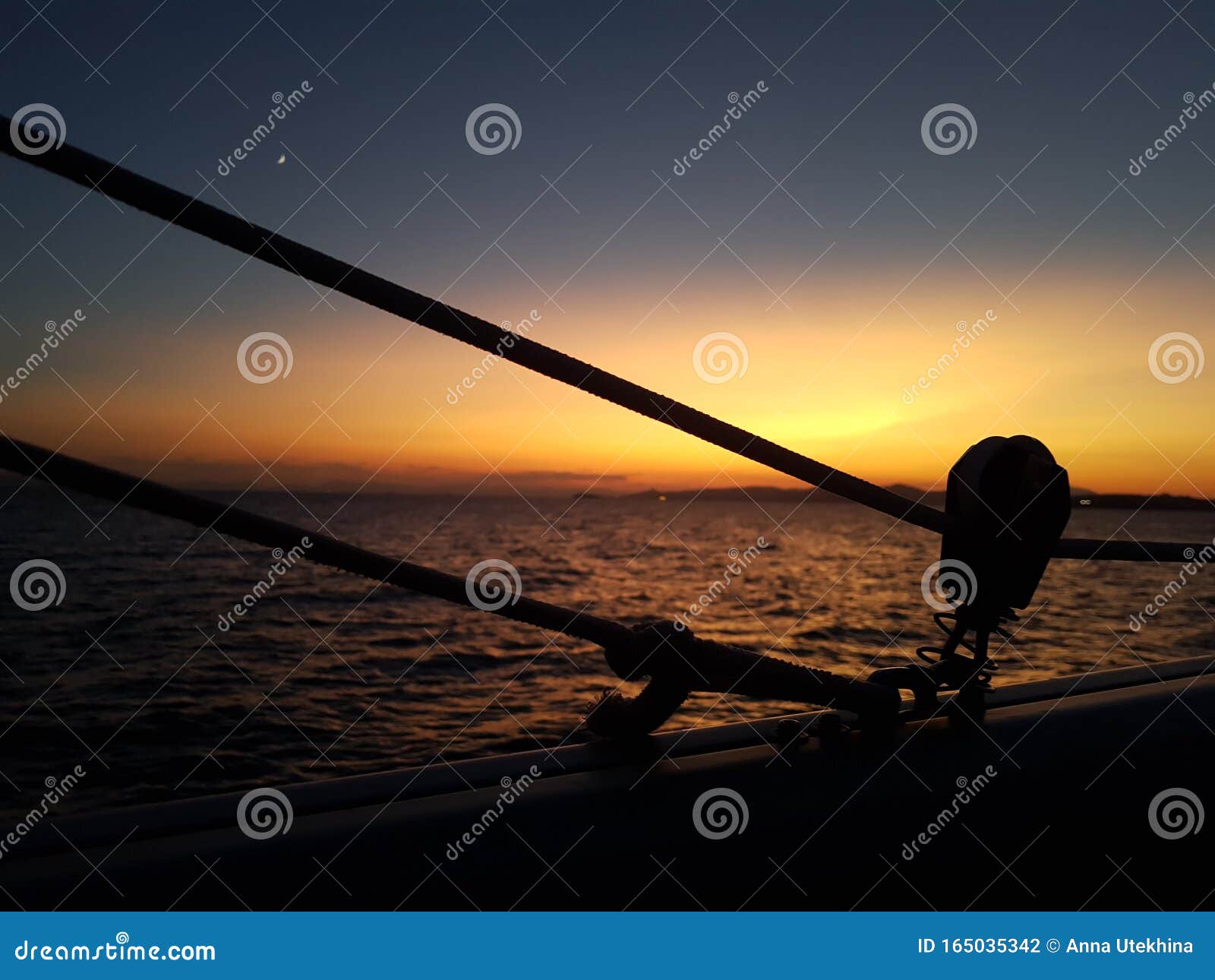 Night Landscape with Yachts, Sea and Rigging Stock Photo - Image of ...