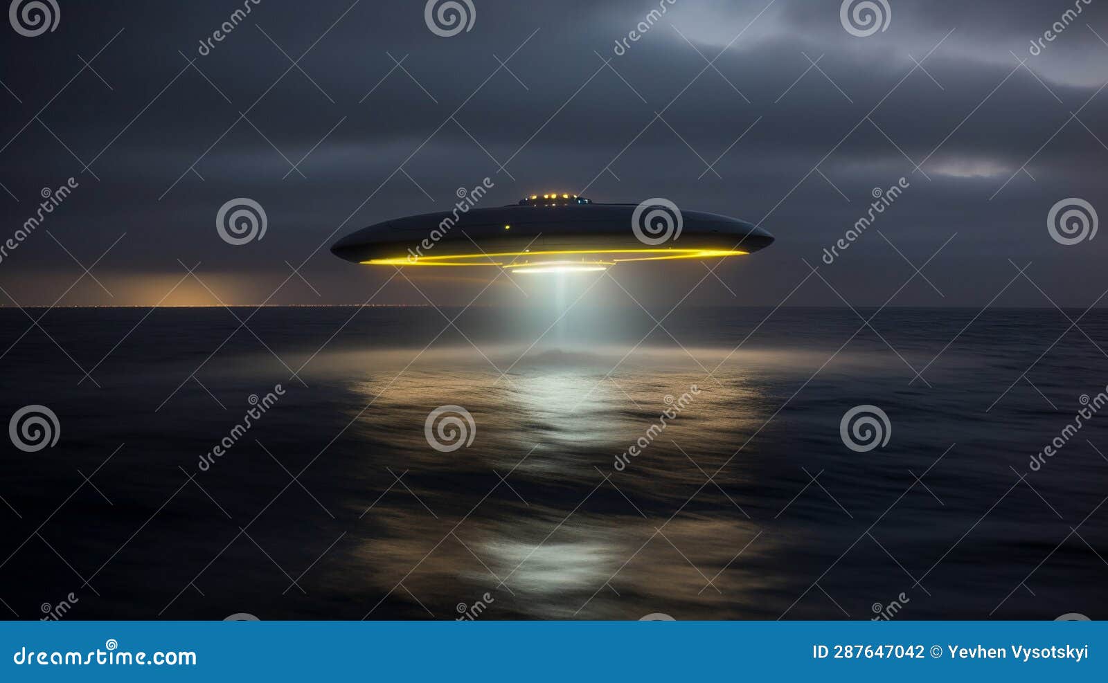 At Night a Large Thick Gray-black Disc-shaped UFO With_001 Stock ...