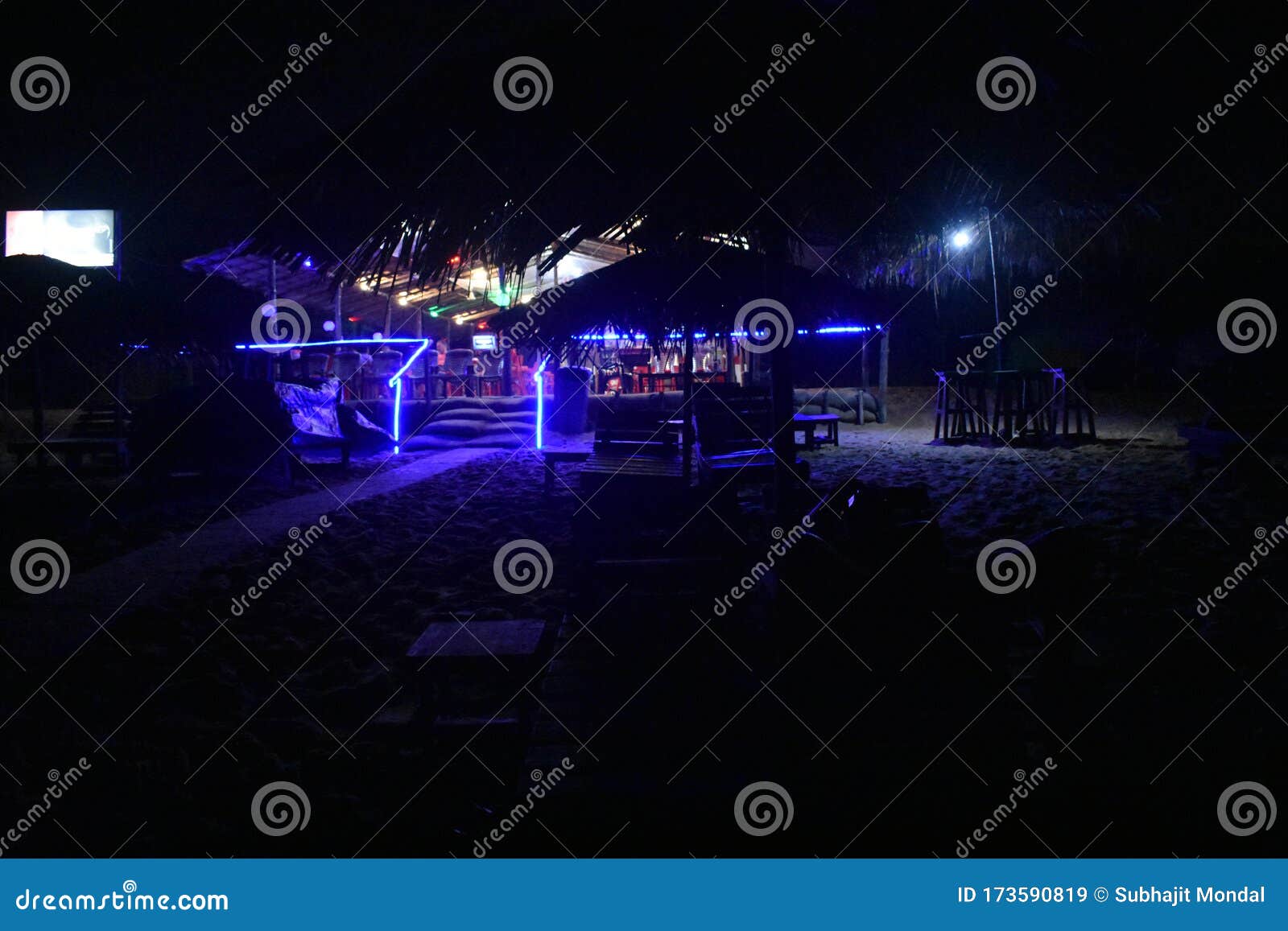 Night Life in Goa Beach with Beautiful Blue Light Stock Image - Image ...