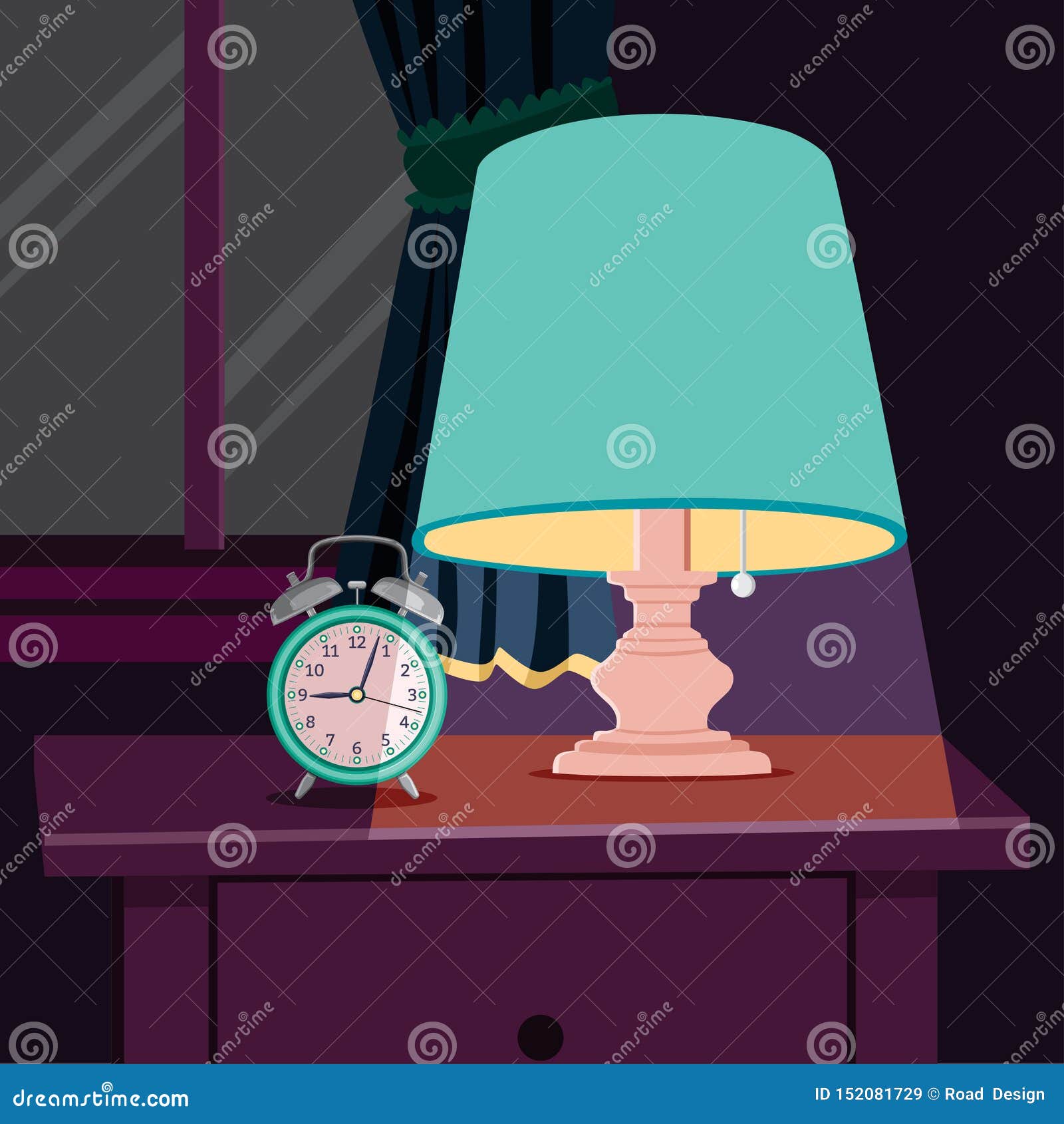 Night Light and Alarm Clock on the Bedside Table with Background ...