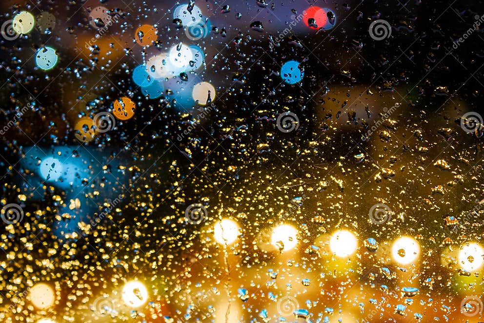 Night Light Behind the Wet Window Stock Image - Image of bokeh, drop ...