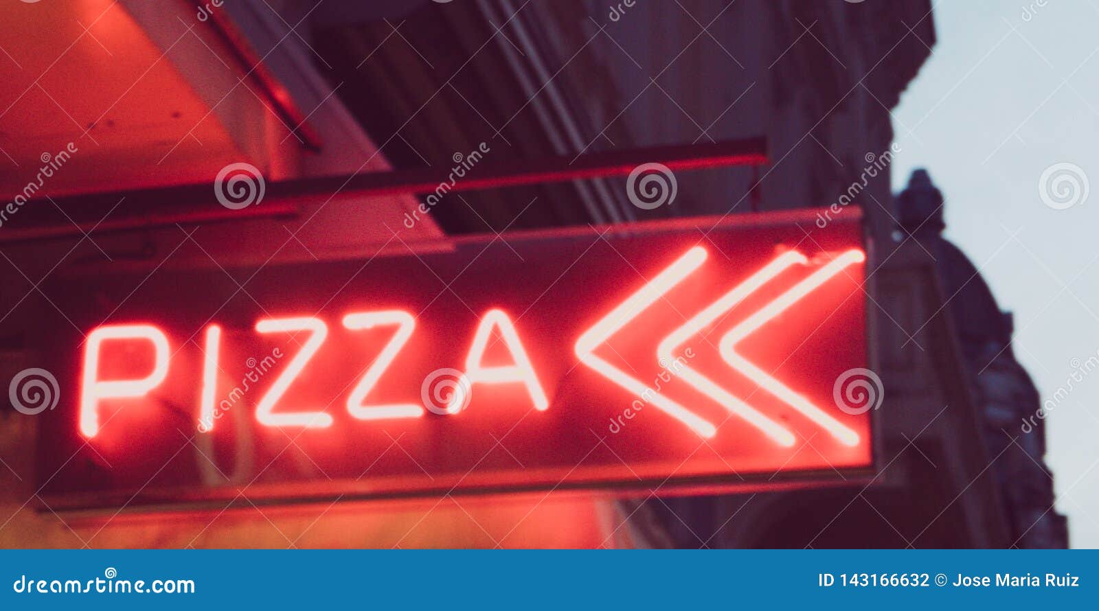 Night Light Red Neon Pizza Sign in the Street Stock Photo - Image of ...