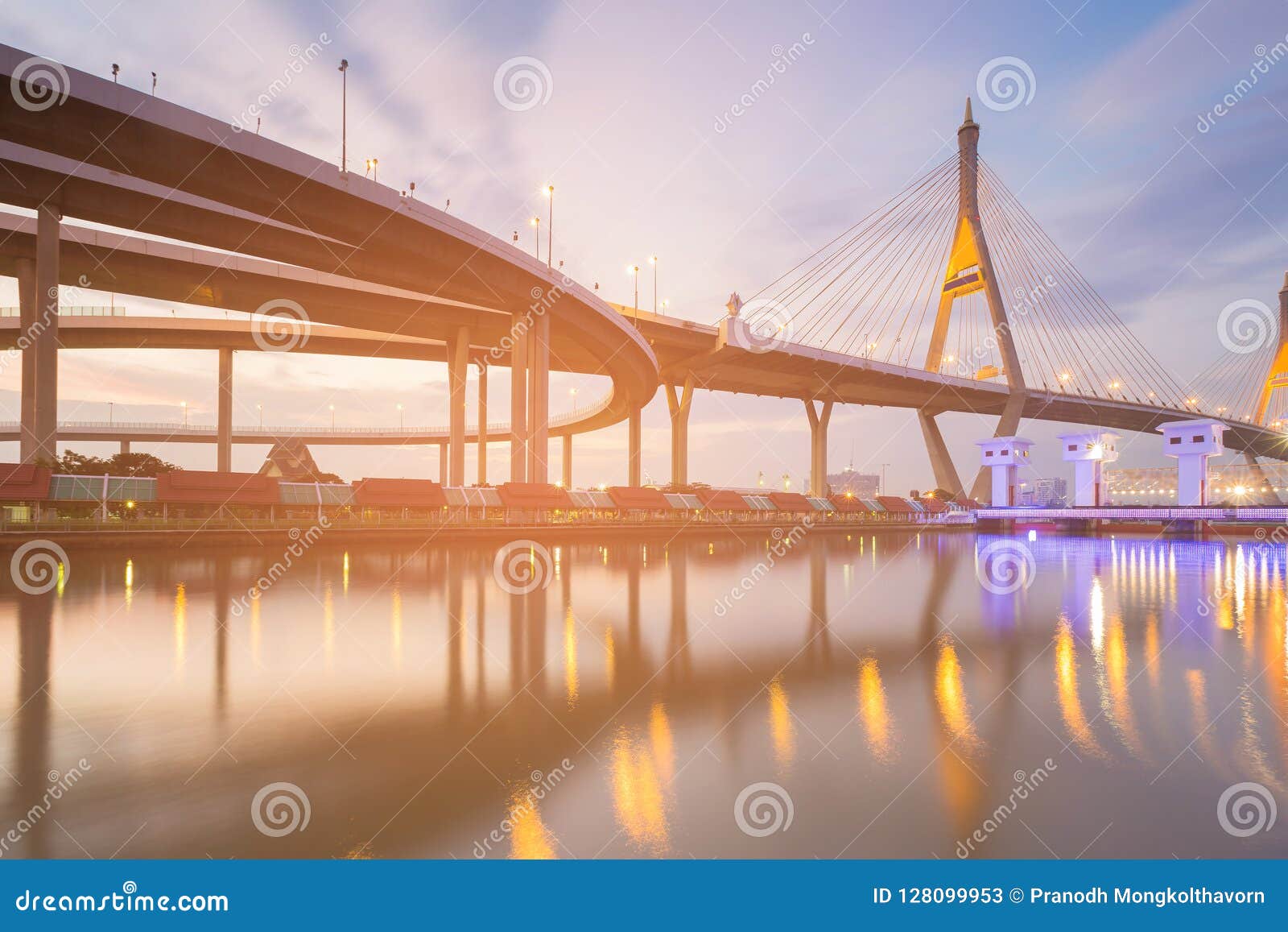 Night Light Suspension Bridge Stock Image - Image of connection ...