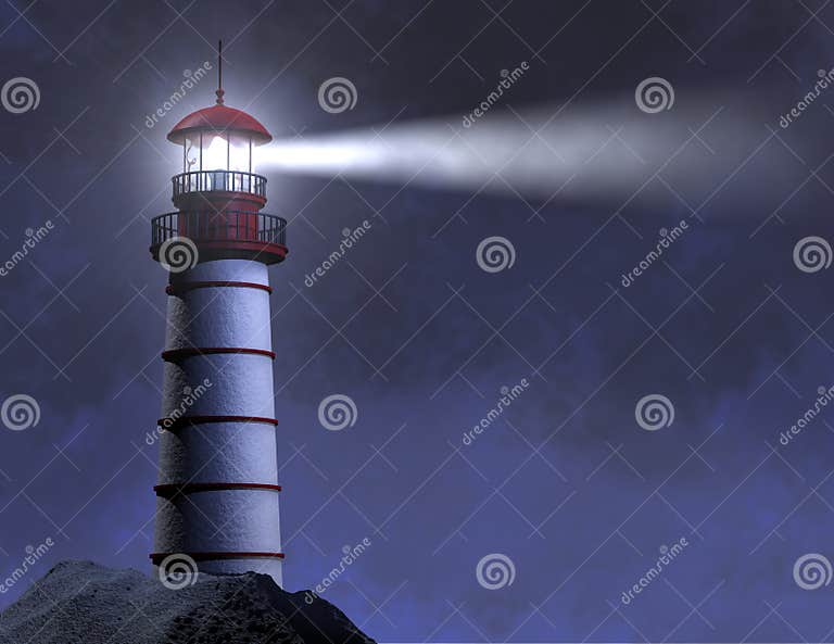 Night Lighthouse Beam stock illustration. Illustration of harbor - 3610373