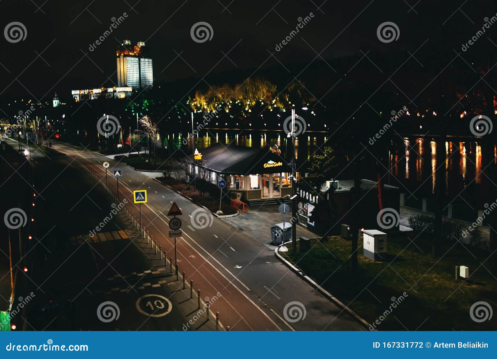 Night Lighting in the Park at Embankment. Editorial Photography - Image ...