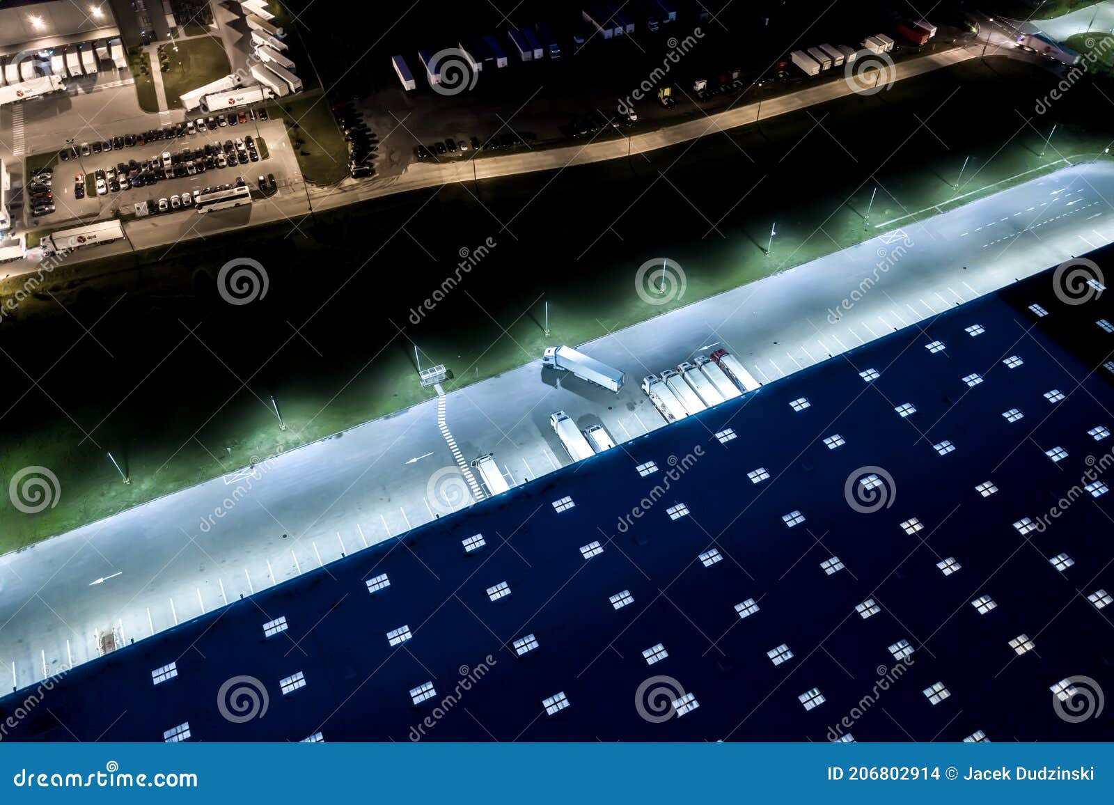 Night Loading Dock At A Warehouse. Modern Logistics Center. Docking ...