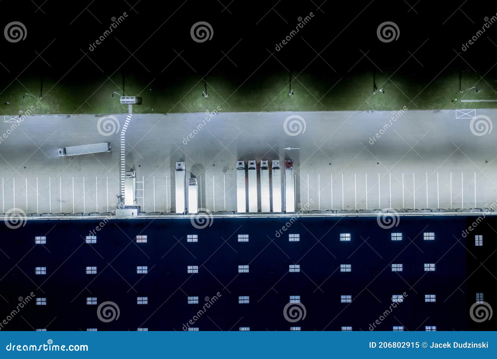 Night Loading Dock At A Warehouse. Modern Logistics Center. Docking ...