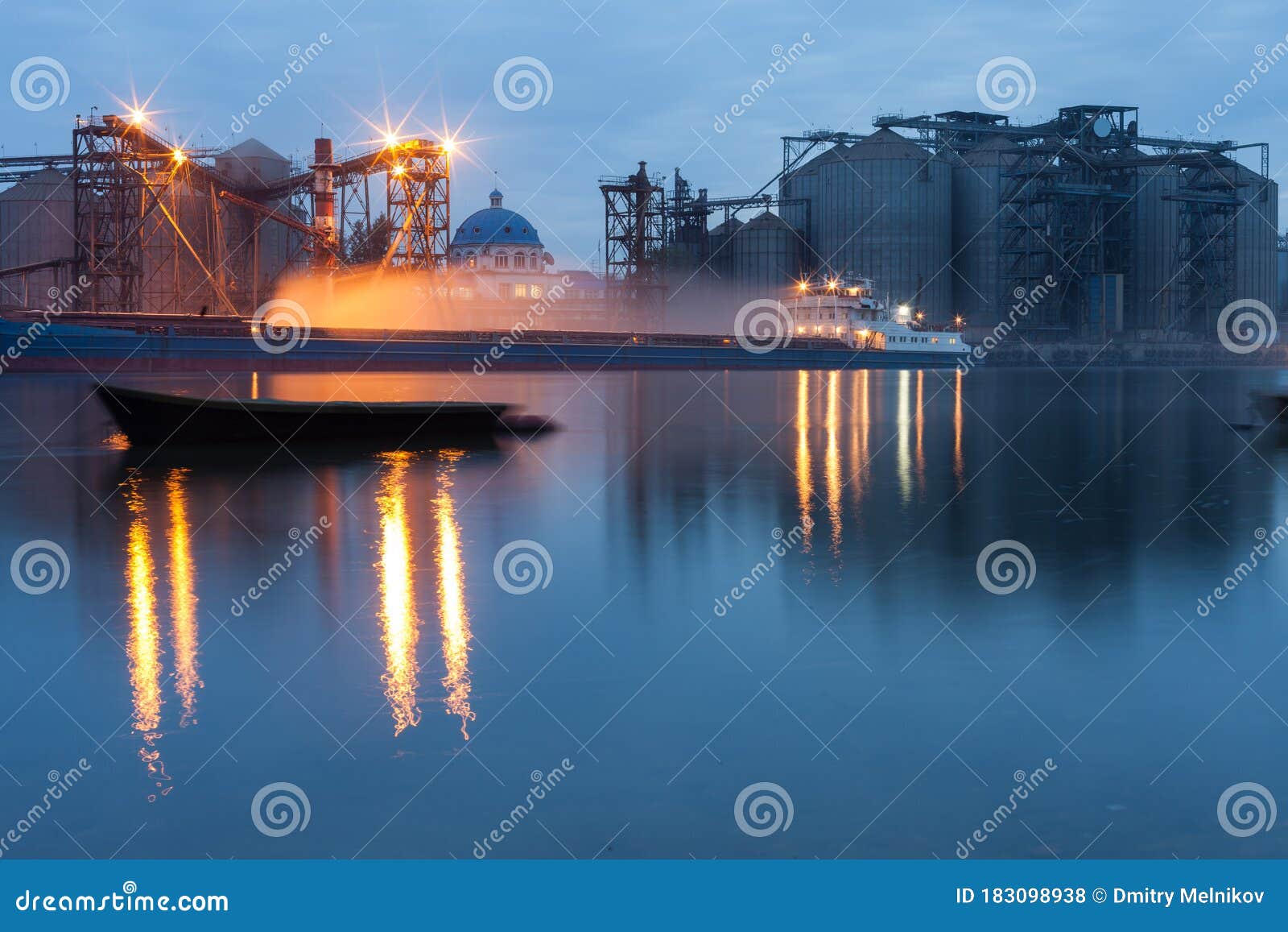 Night Loading Dock At A Warehouse. Modern Logistics Center. Docking ...
