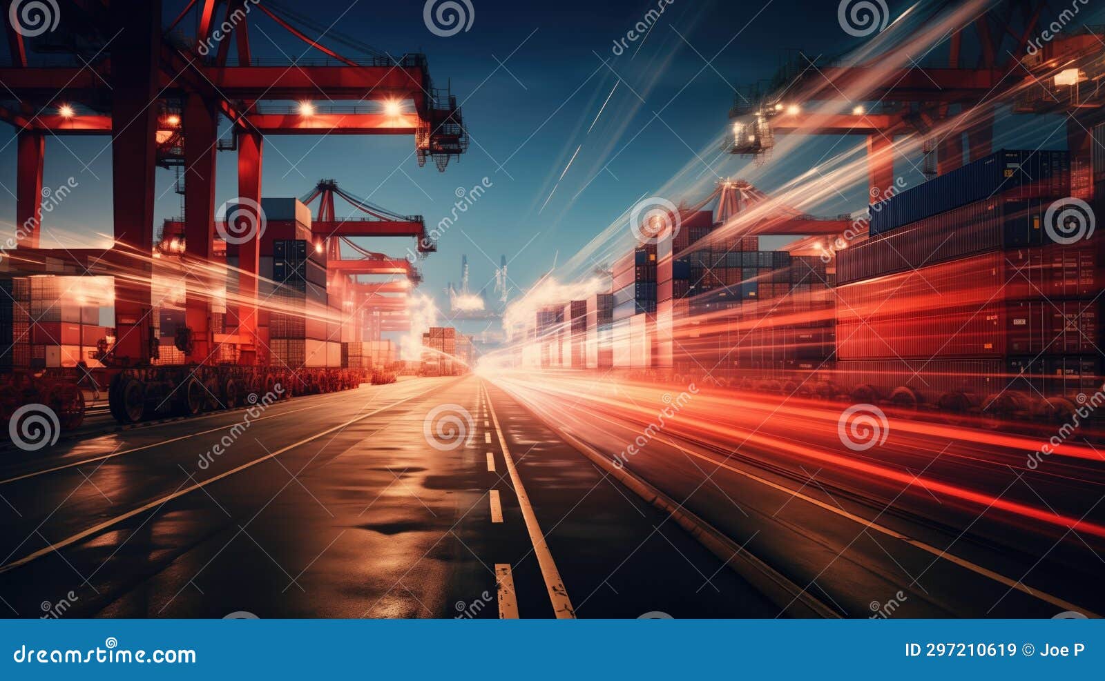 Night Long Exposure View of a Logistics Cargo Port Capturing the ...