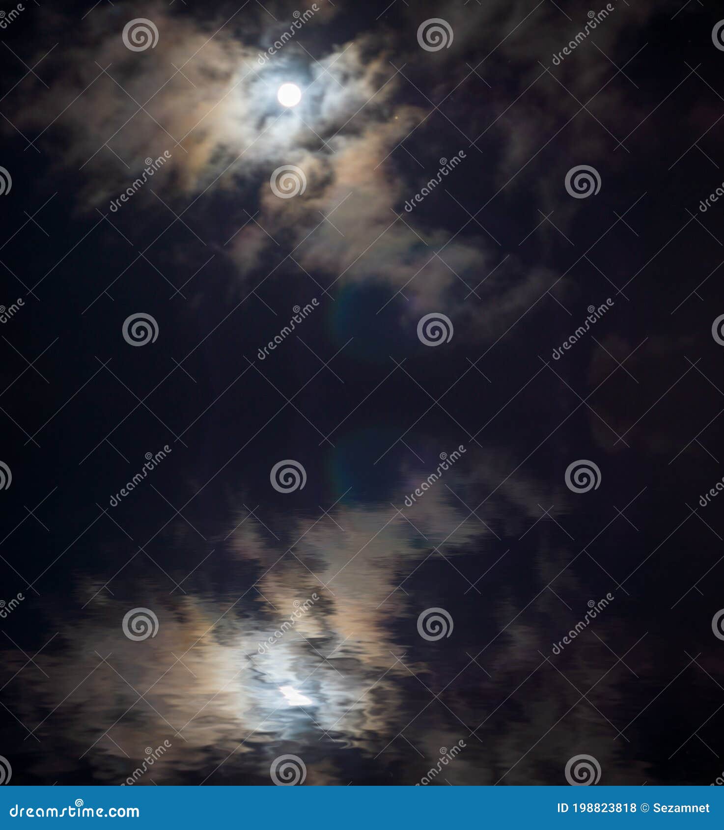 Night Lunar Landscape with Clouds Reflection in Water Stock Photo ...
