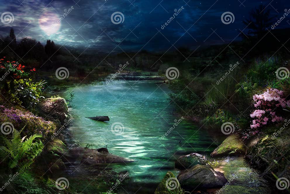 Night at magical river stock image. Image of enhancement - 22537795