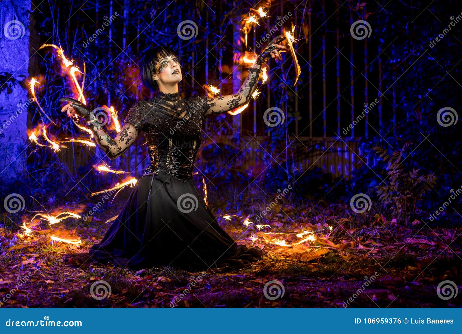 Night Model in Mountain Scenery and Illuminated with Lights Stock Photo ...