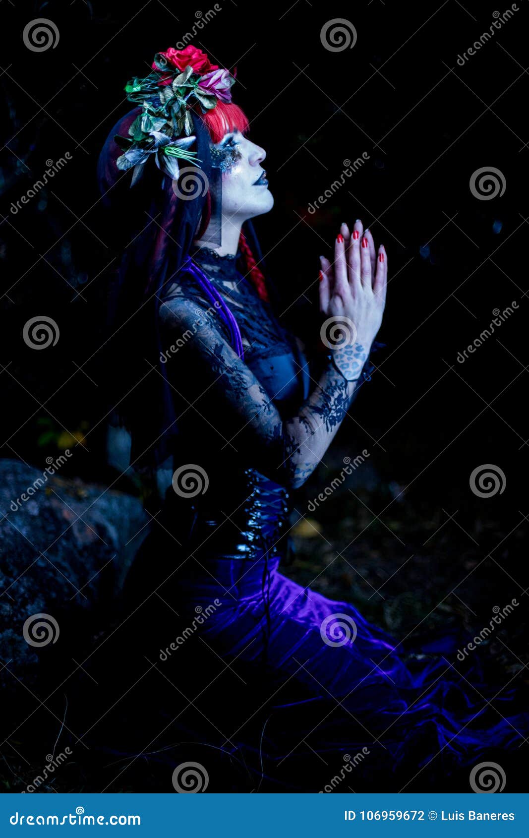 Night Model in Mountain Scenery and Illuminated with Lights Stock Photo ...