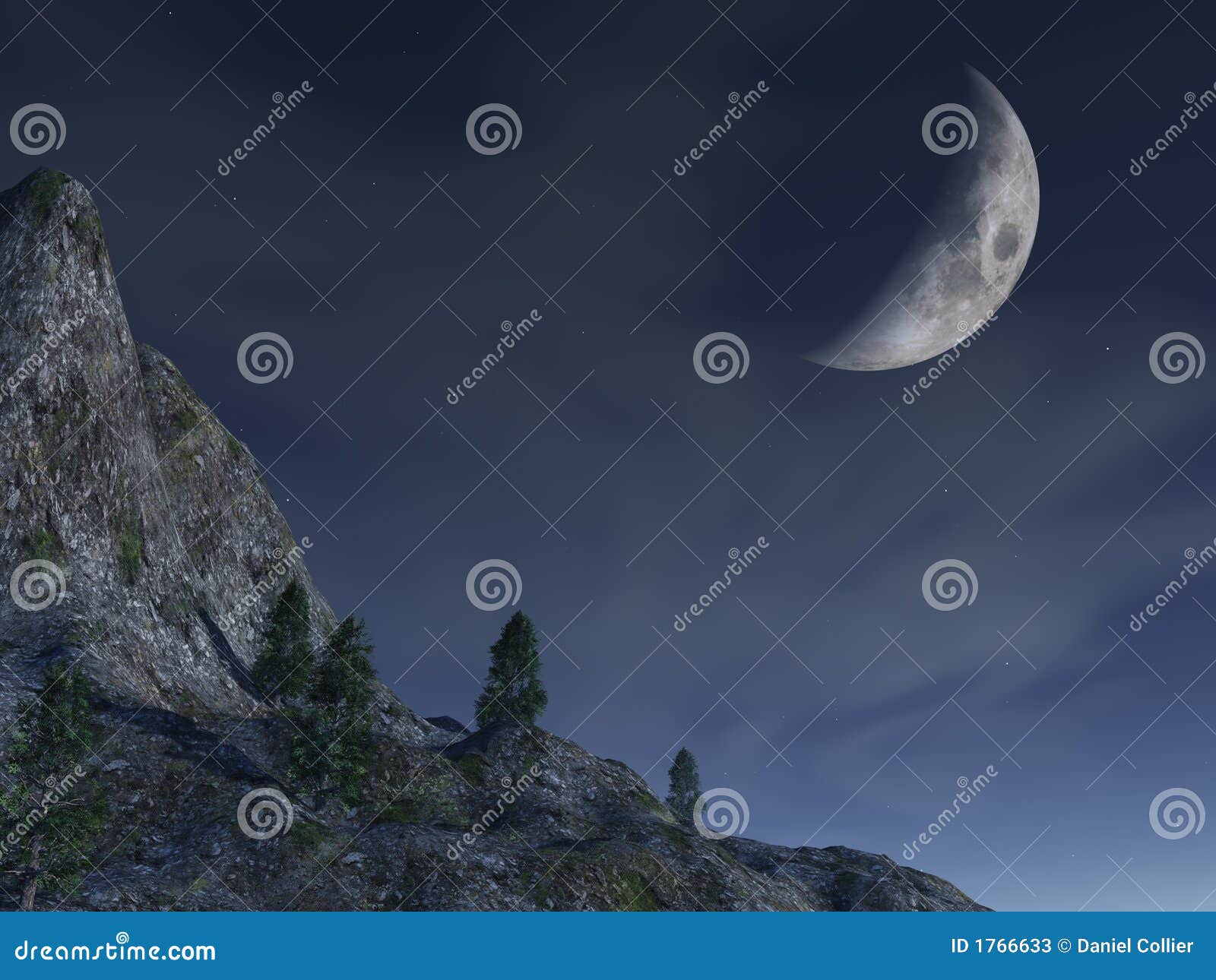 Night Moon - Over Mountain stock illustration. Illustration of night ...