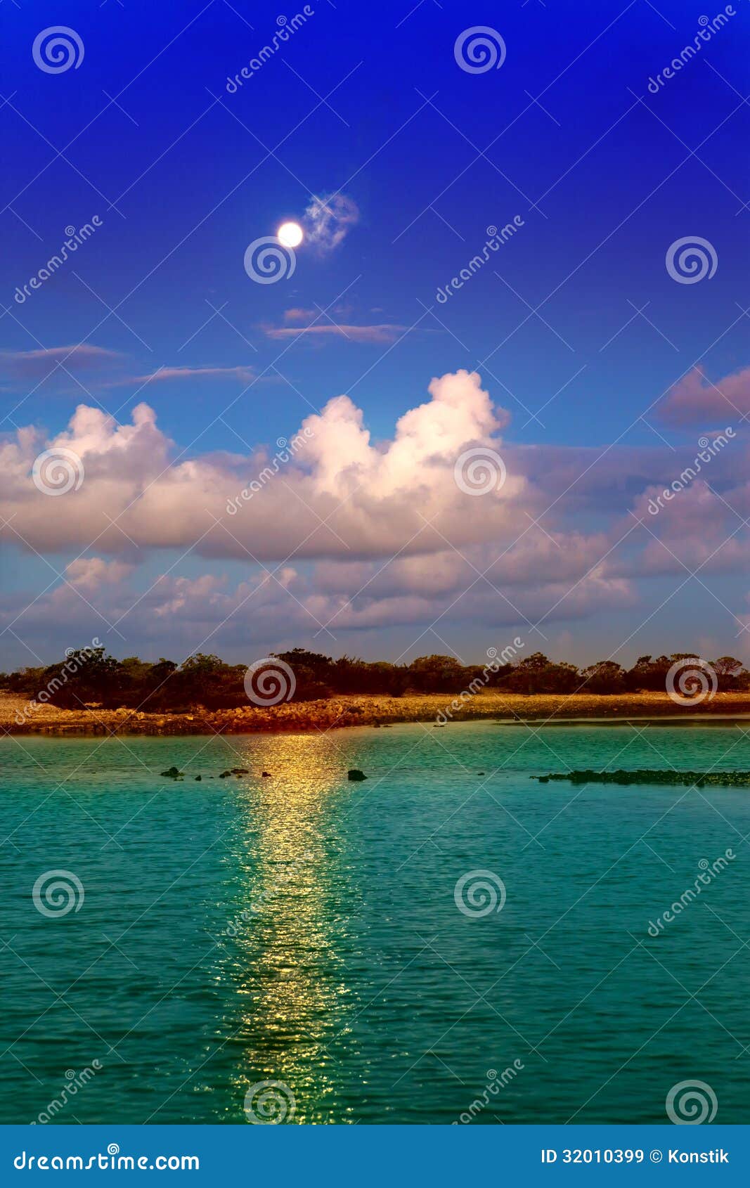 Night. the Moon Over the Sea and Reflection in Water Stock Image ...