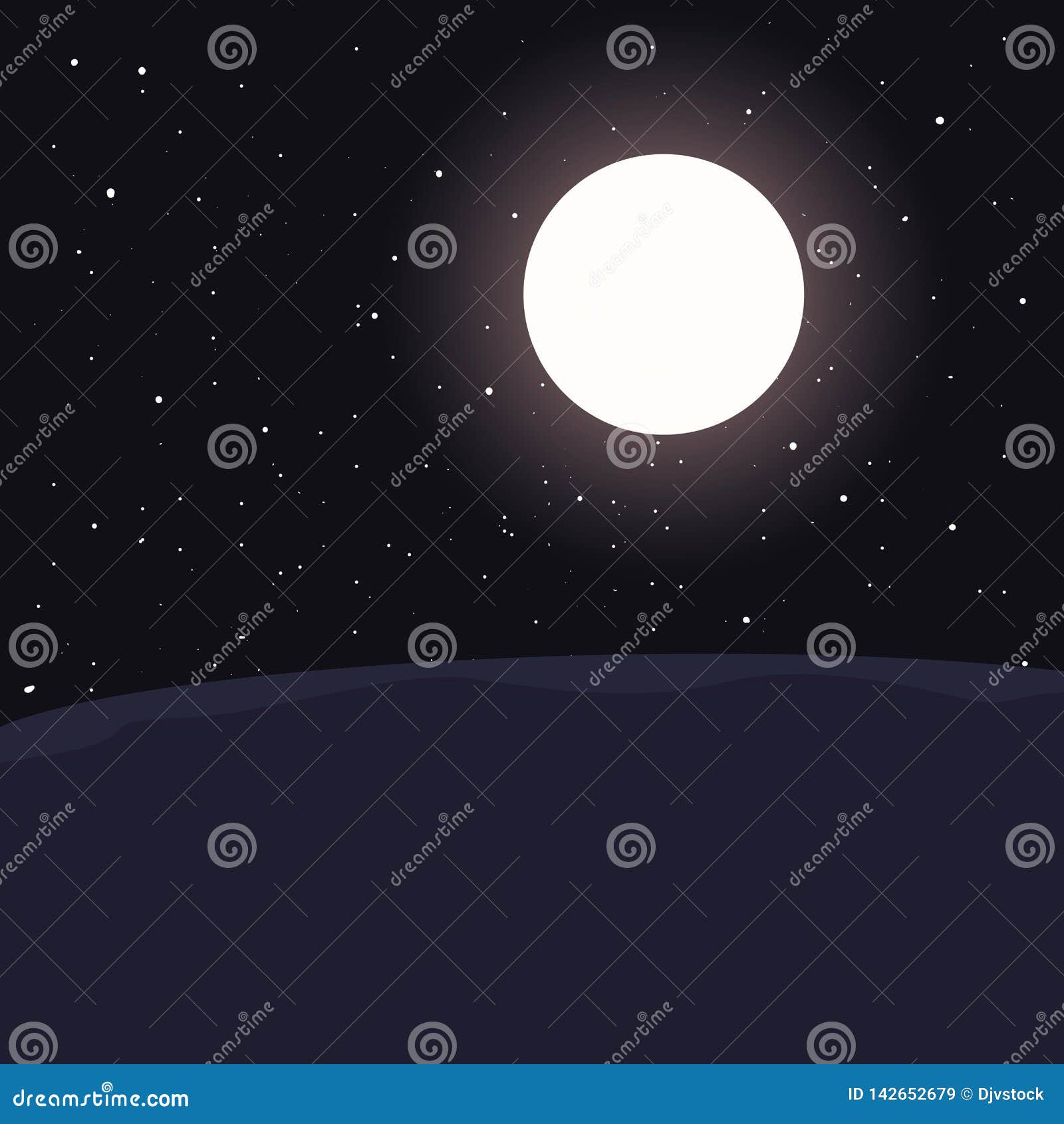 Night moon stars landscape stock vector. Illustration of starry - 142652679