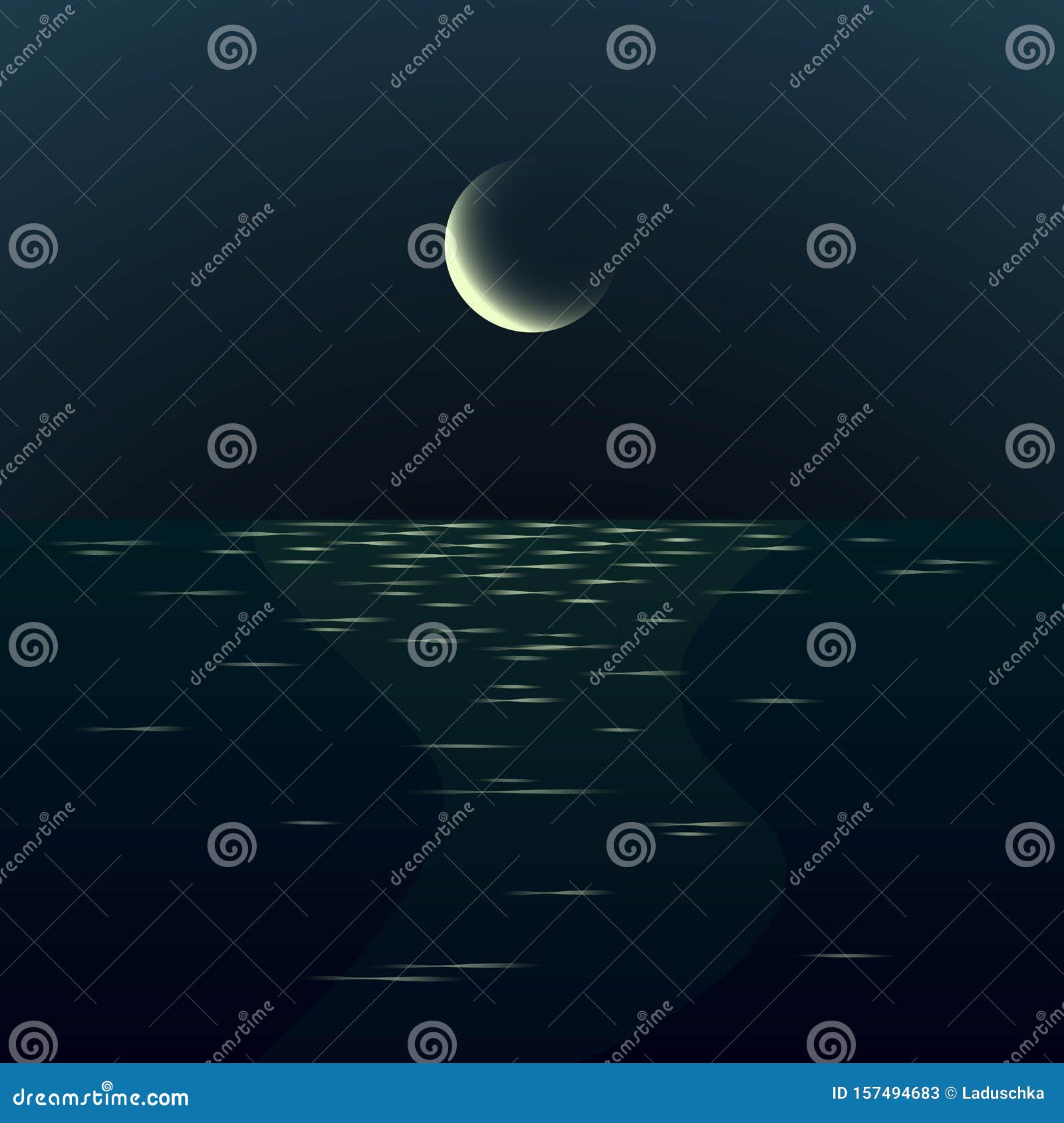 Night Moonrise Seascape. Gradient Landscape Stock Vector - Illustration ...
