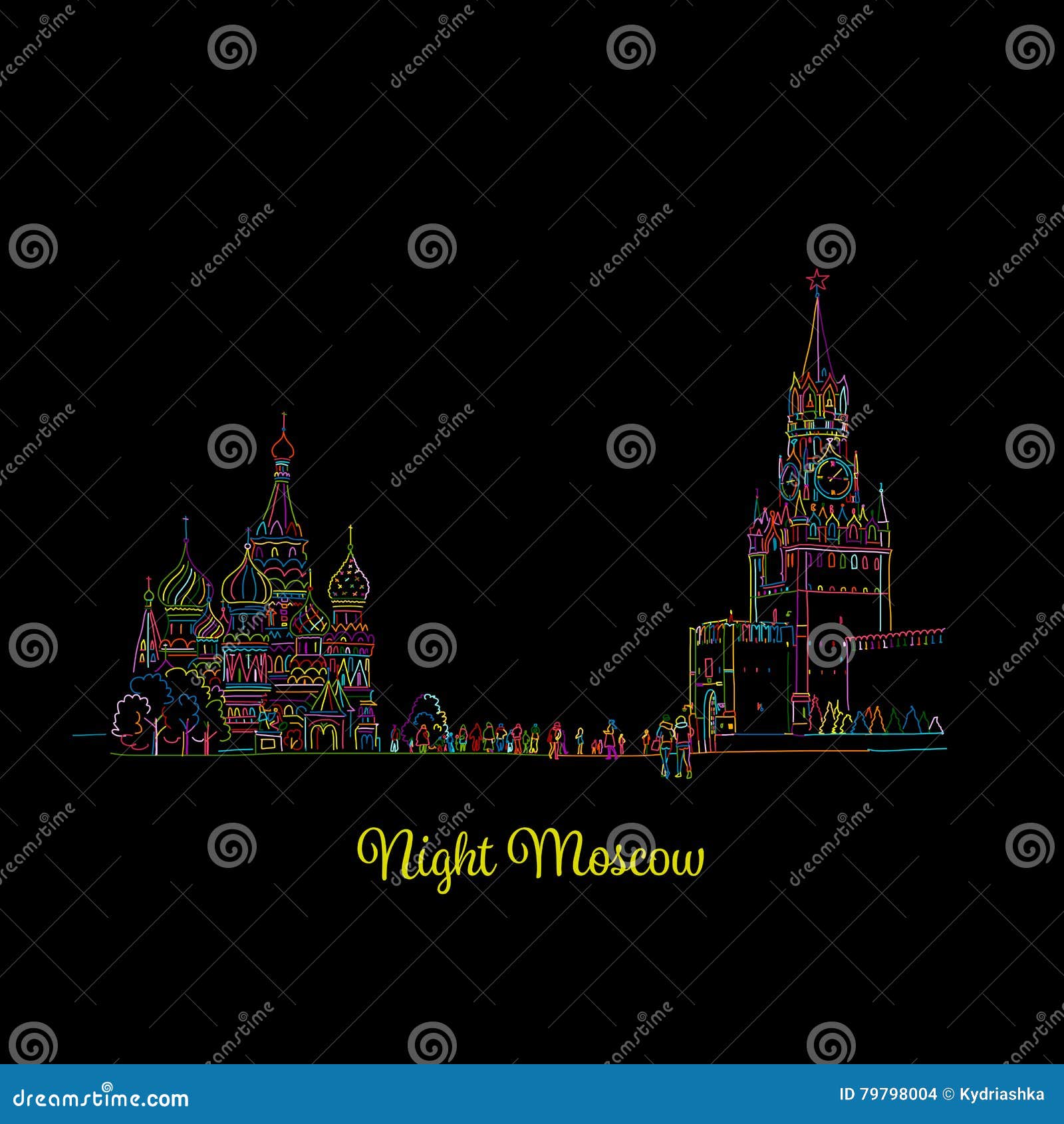 Night Moscow, Red Square, Sketch for Your Design Stock Vector ...