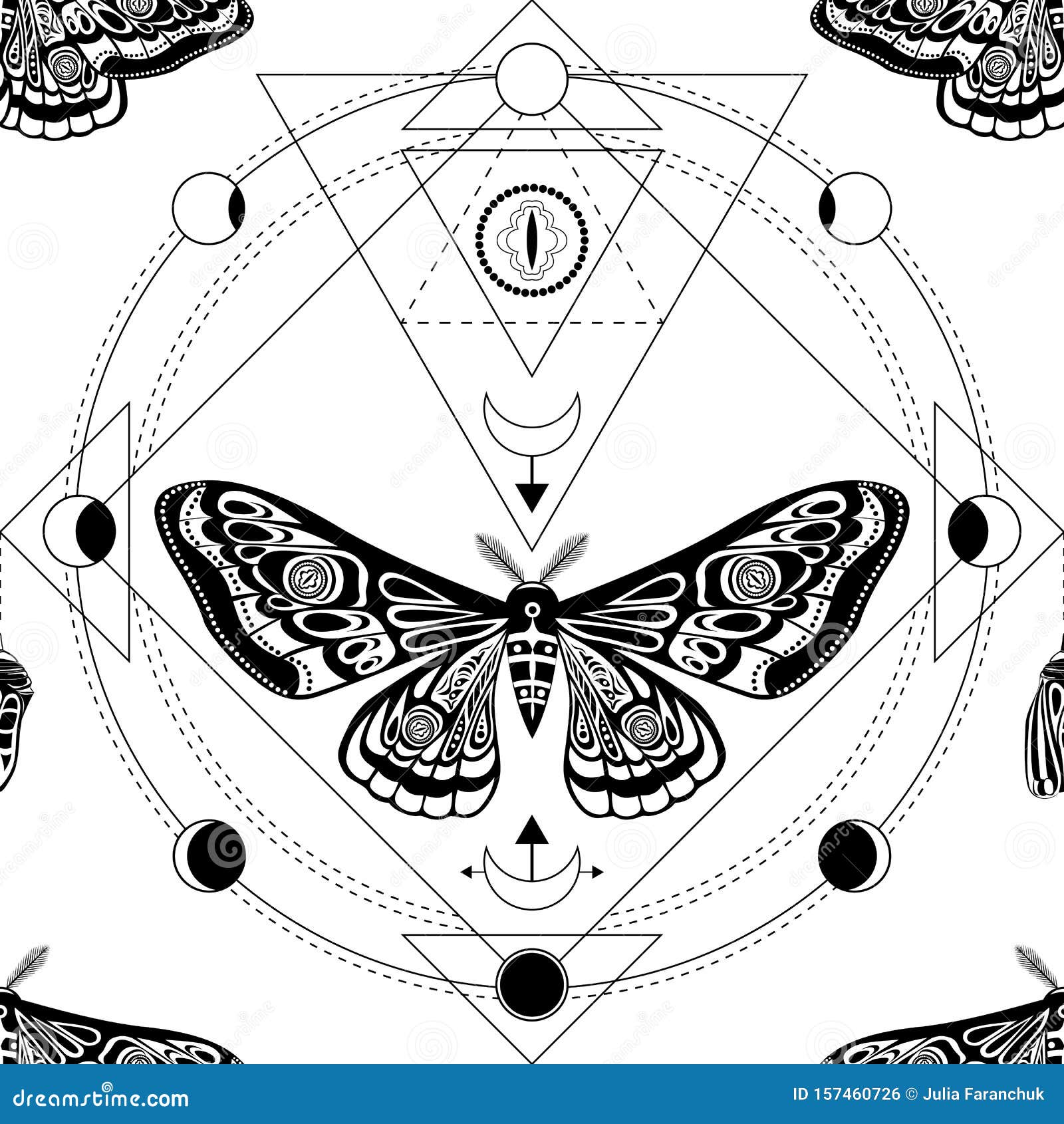 Night Moth, Butterfly Pupa. Sacred Geometry, Esoteric Stock ...