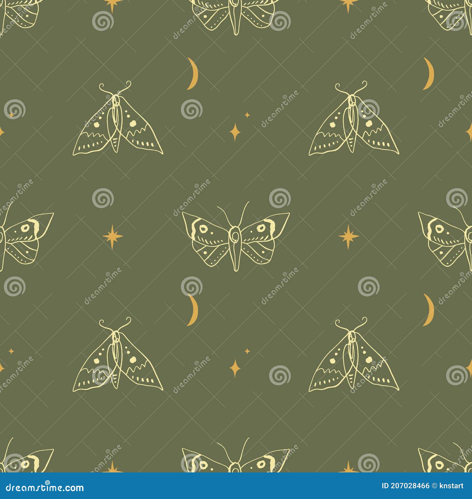 Night Moth Magic Dream Seamless Pattern. Moon and Stars Stock Vector ...