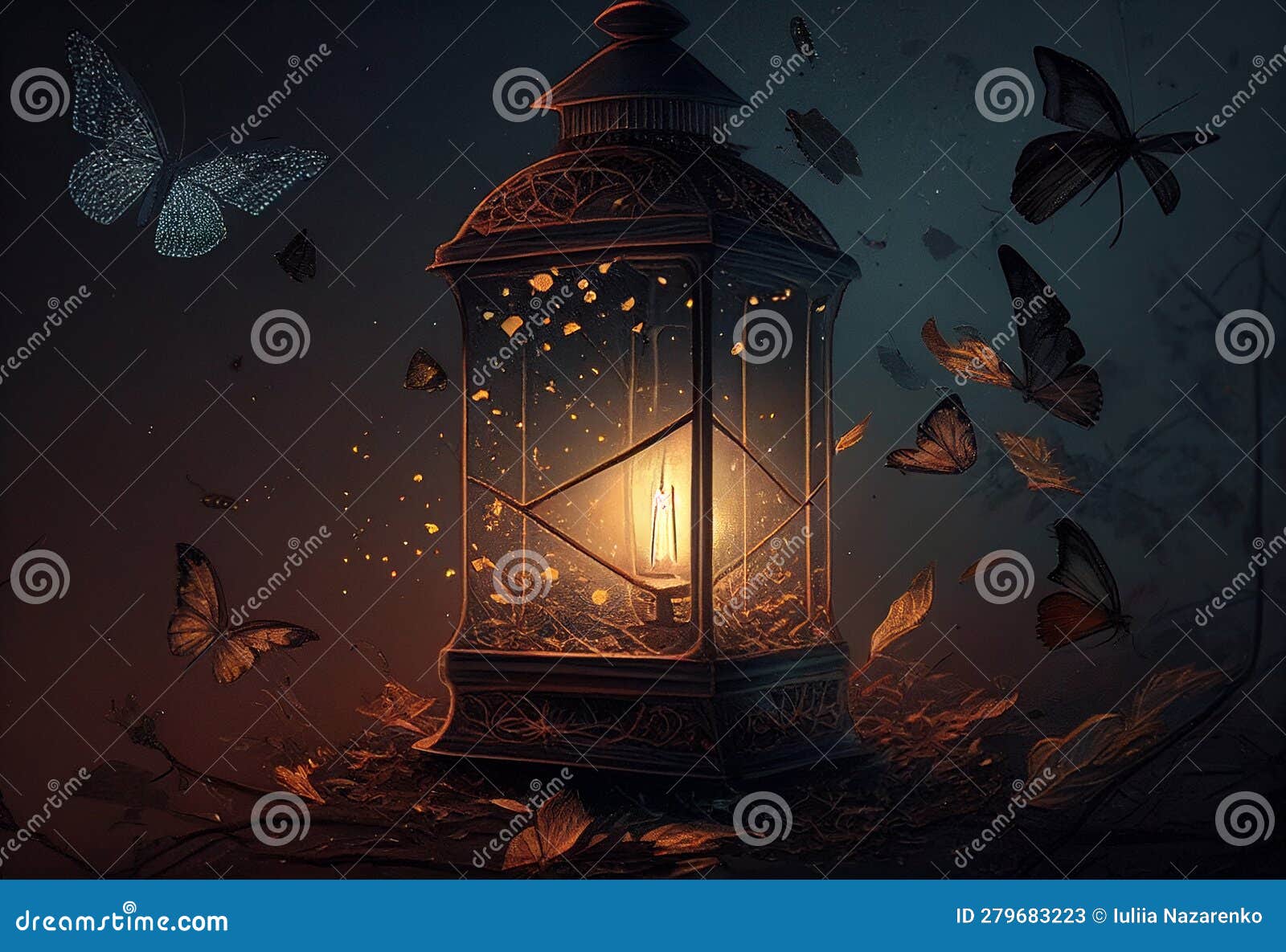 Night Moths Fly To the Light of a Lantern. AI Generated Stock ...