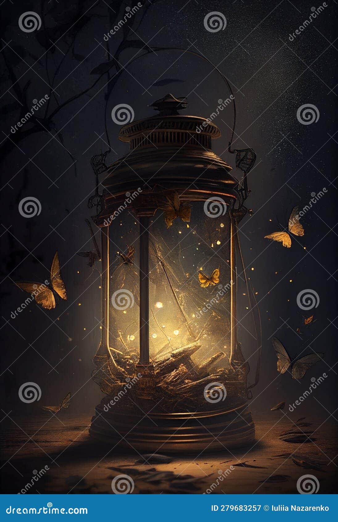 Night Moths Fly To the Light of a Lantern. AI Generated Stock ...