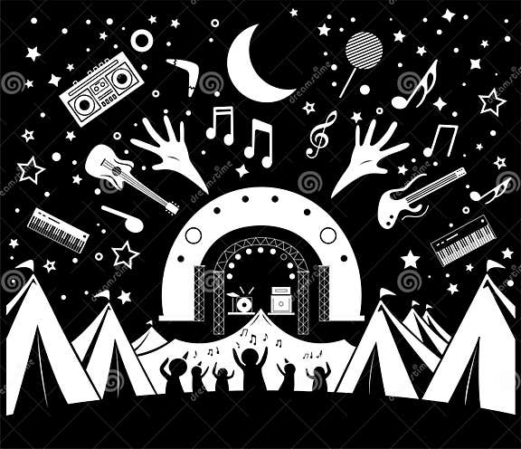 Night of Music and Stars stock illustration. Illustration of line ...