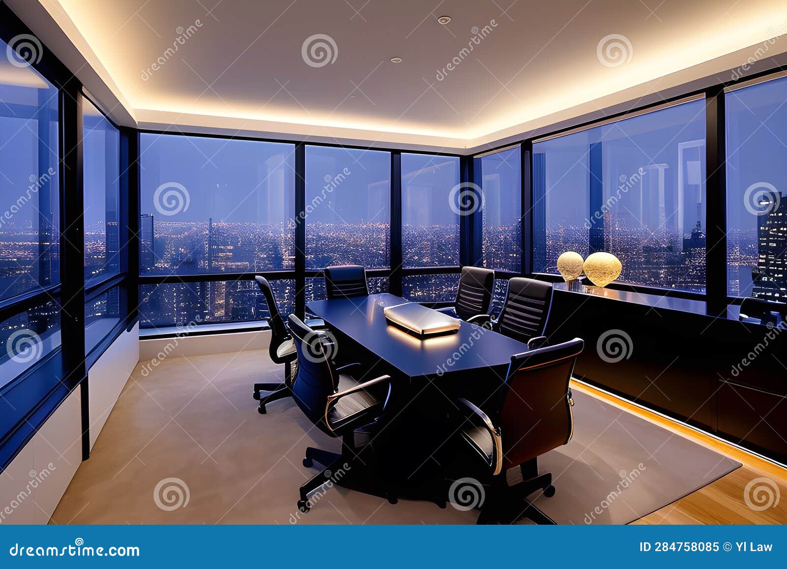 The Night Office Cabinet with Modern and Night City View Editorial ...