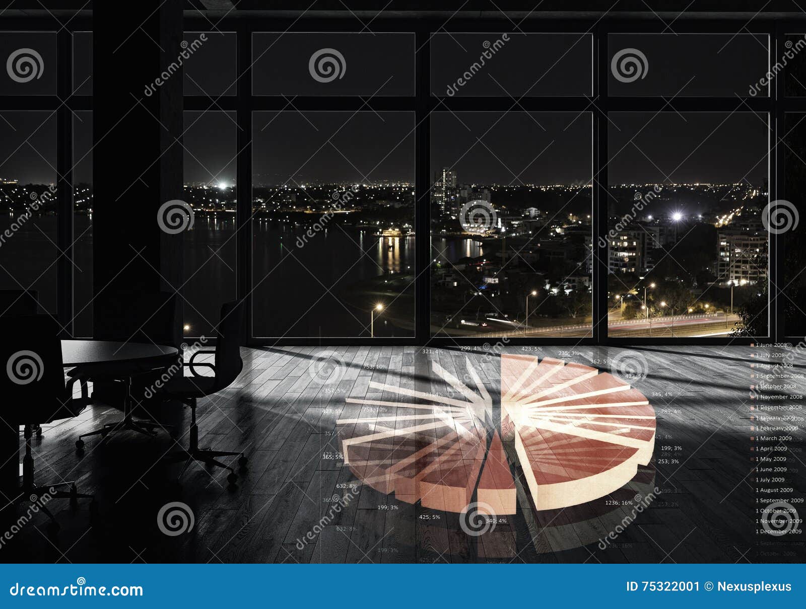 Night Office Interior . Mixed Media Stock Image - Image of light ...