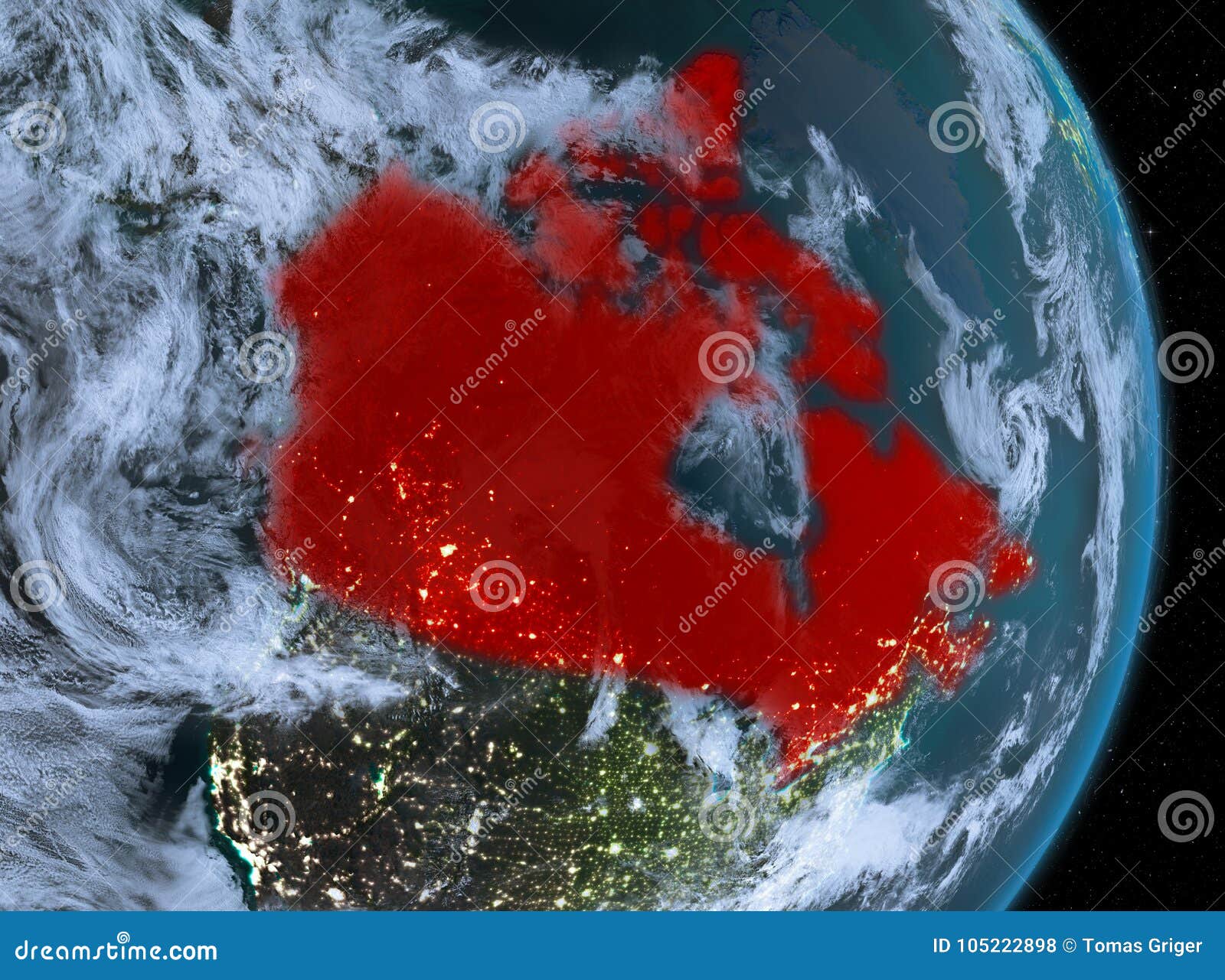 Night over Canada on Earth stock illustration. Illustration of ...