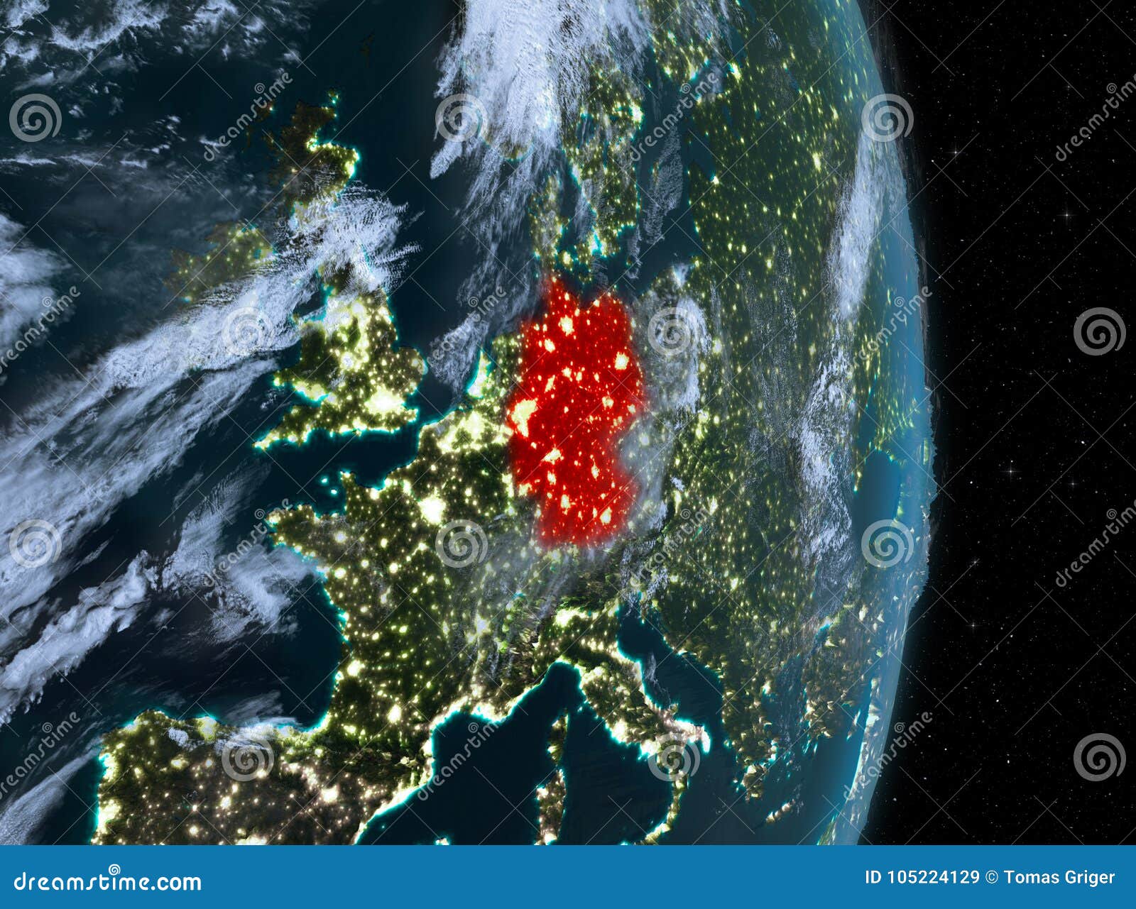 Night Over Germany on Earth Stock Illustration - Illustration of view ...