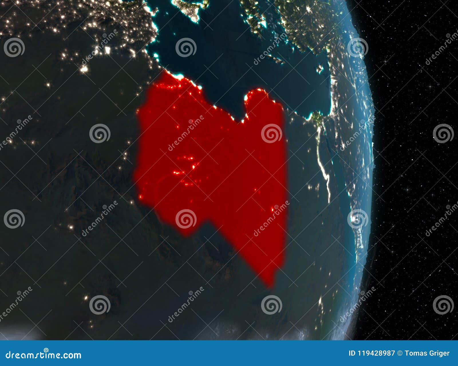 Night over Libya on Earth stock illustration. Illustration of libya ...