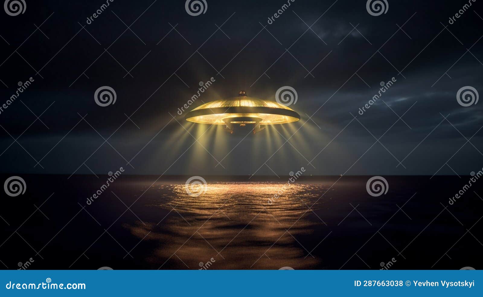A Disk-shaped Alien Spacecraft Lands on the Ocean Coast, Above the ...
