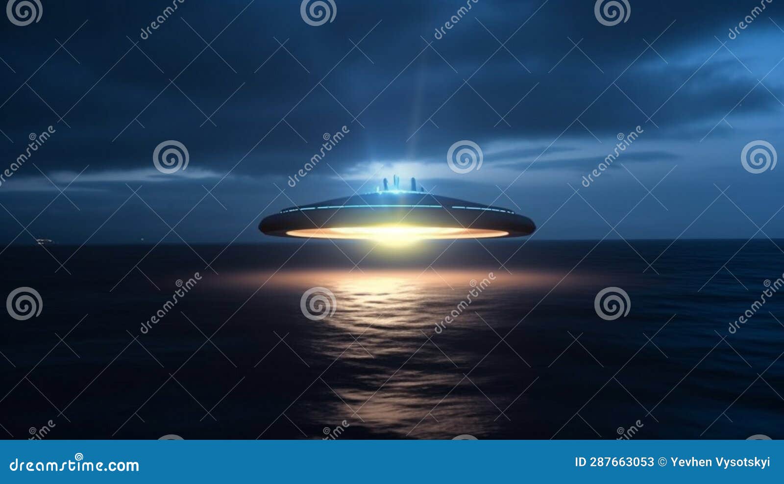 A Disk-shaped Alien Spacecraft Lands on the Ocean Coast, Above the ...