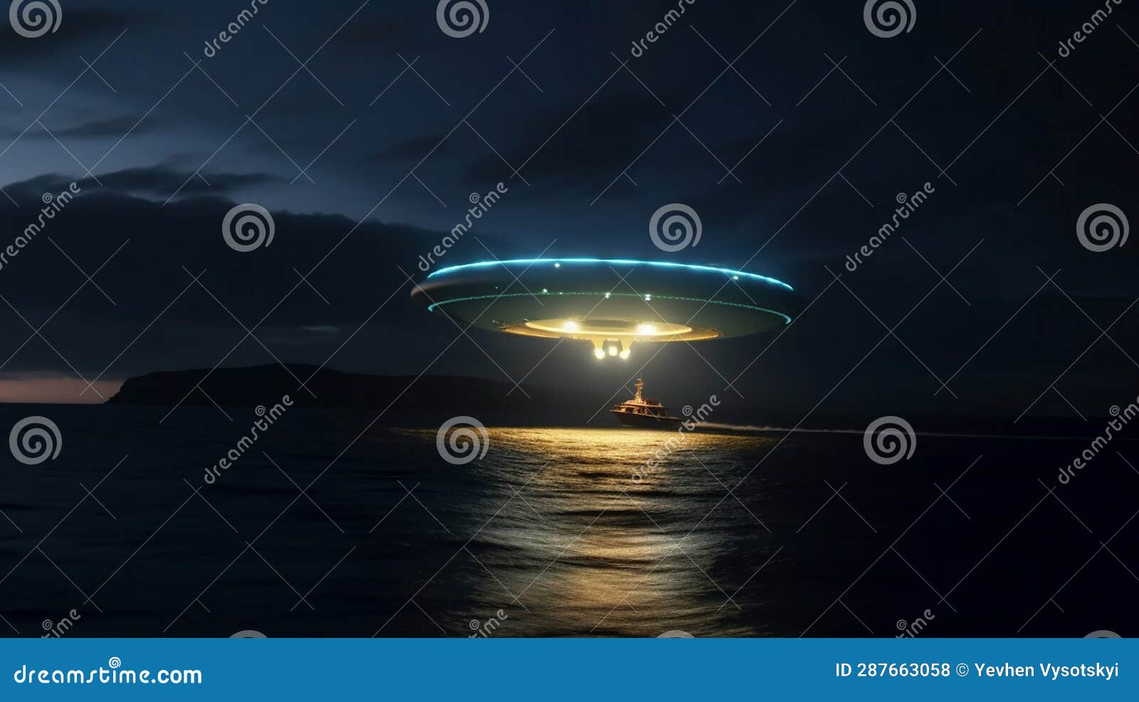 A Disk-shaped Alien Spacecraft Lands on the Ocean Coast, Above the ...