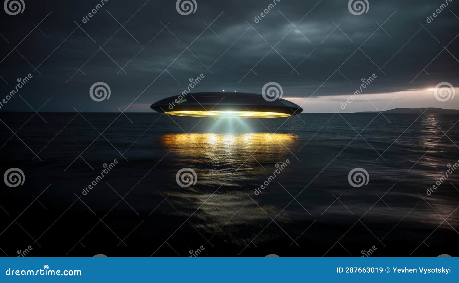 A Disk-shaped Alien Spacecraft Lands on the Ocean Coast, Above the ...