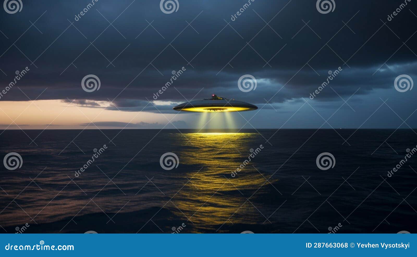 A Disk-shaped Alien Spacecraft Lands on the Ocean Coast, Above the ...